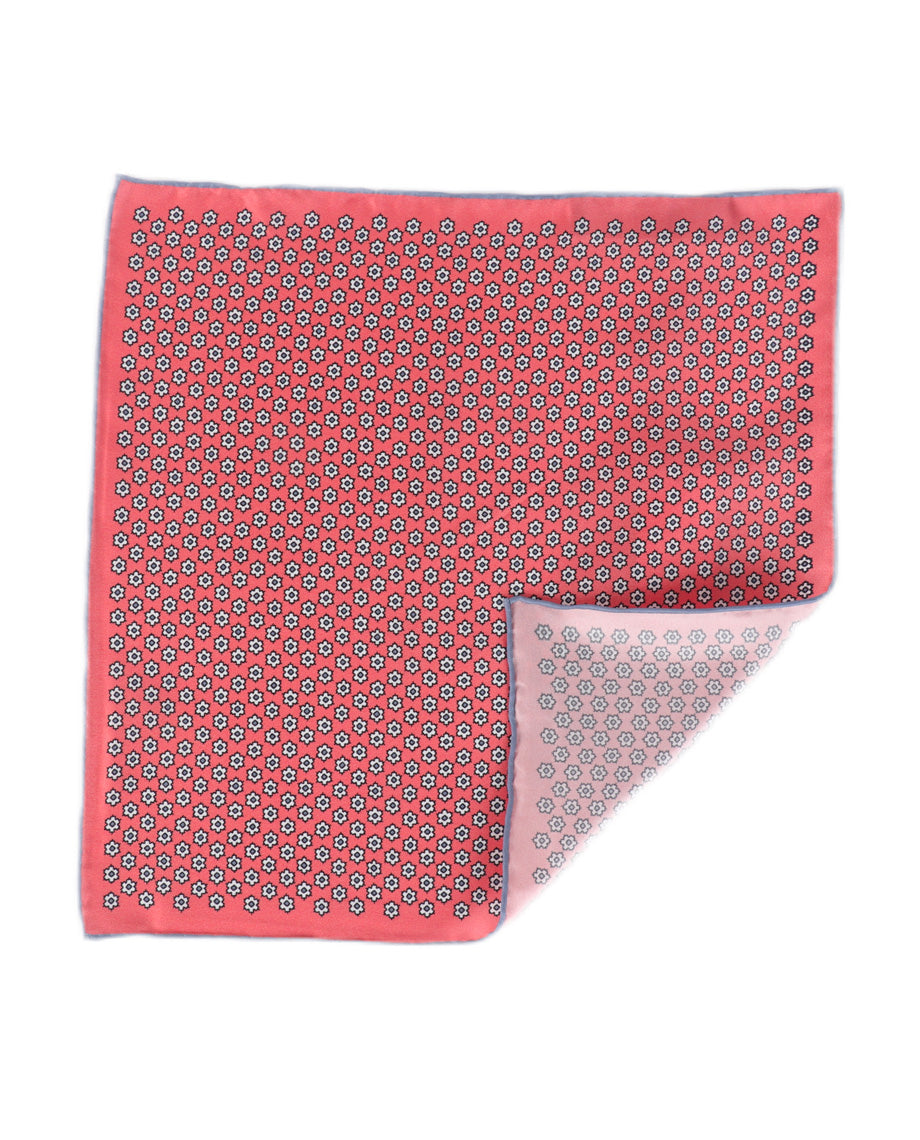 White Lilies on Coral Pocket Square