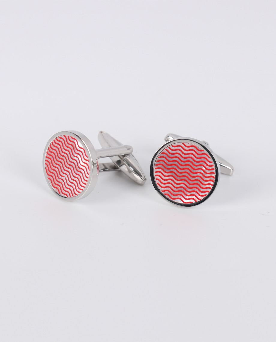 Pink Wave Pattern Circle Cufflinks